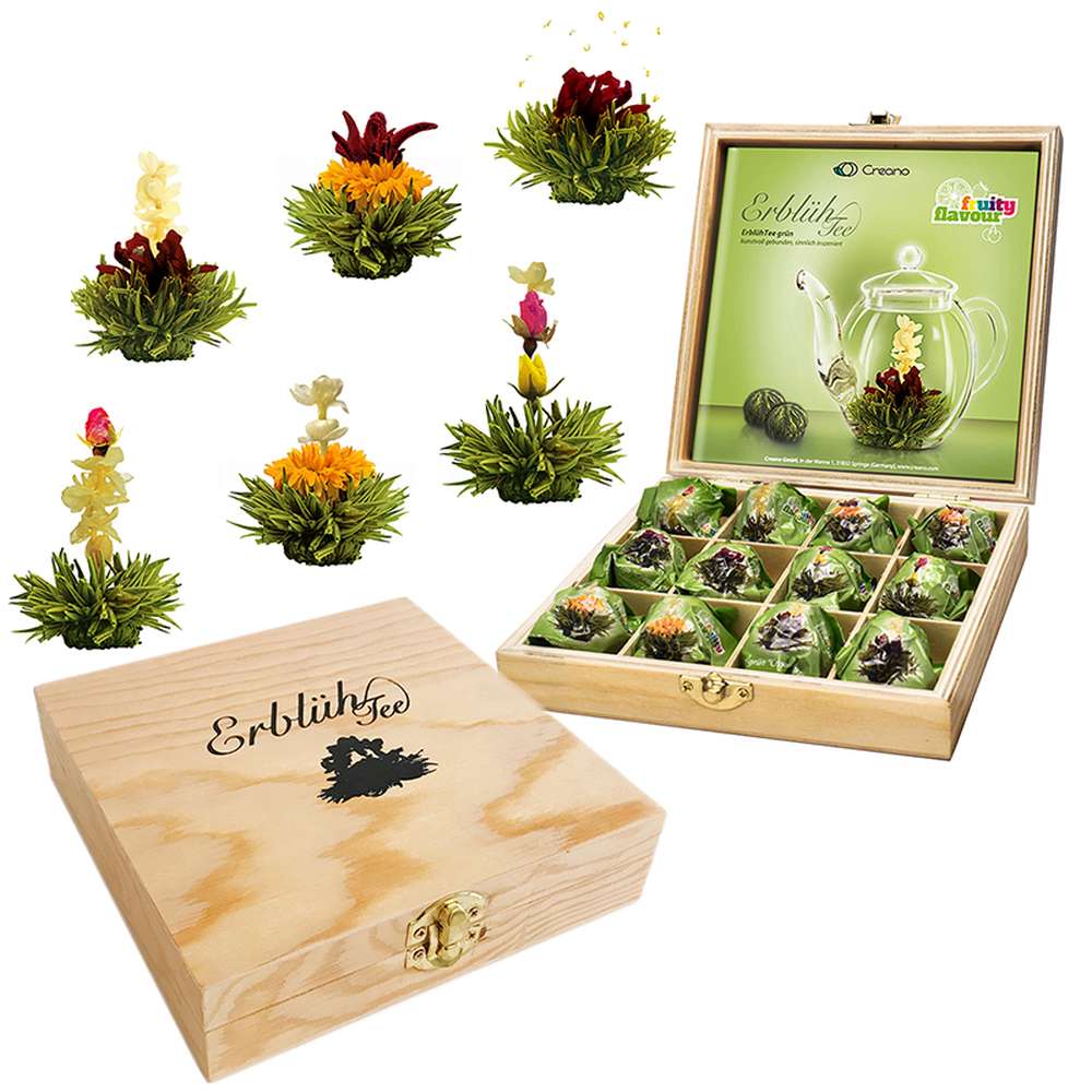 Creano Teeblumen Geschenkset kaufen – 12er Holzkiste Grüntee ...